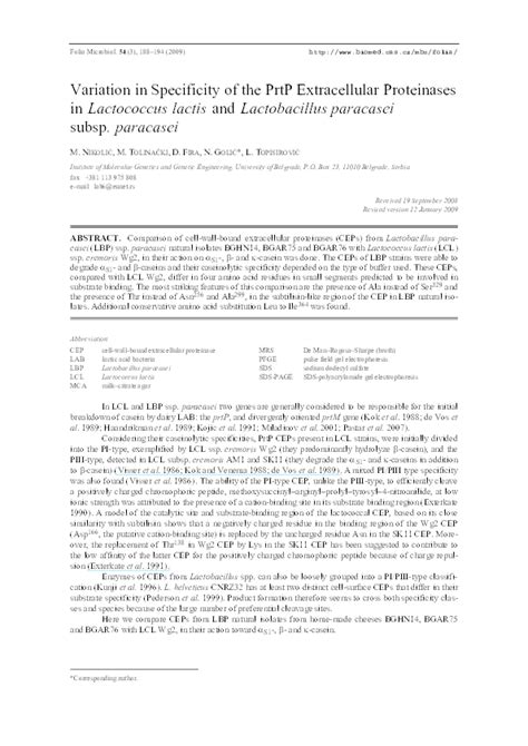 Pdf Variation In Specificity Of The Prtp Extracellular Proteinases In