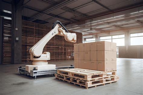 Premium Photo Palletizer Robot Lifting And Moving Pallets Of
