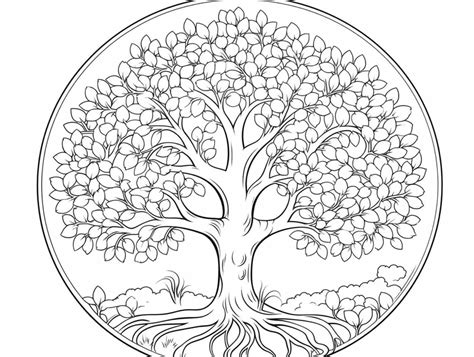 Happy Tree Scene Coloring Coloring Page