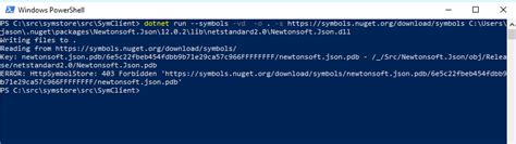 symclient returns 403 forbidden when downloading symbols from nuget
