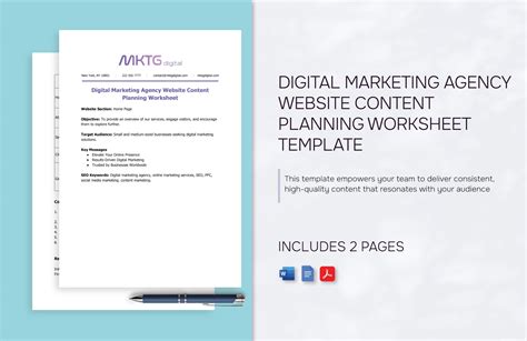 digital marketing agency website content planning worksheet template in