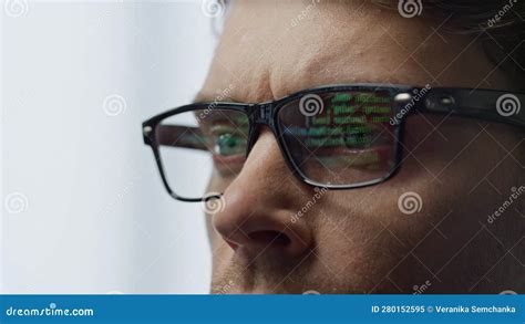 Software Developer Glasses Reflecting Terminal Code Closeup It Man Hacker Work Stock Video