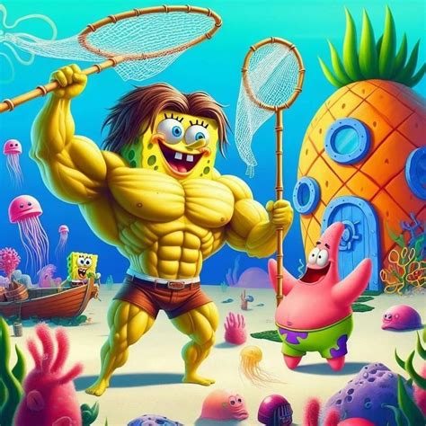 شخصیت‌های کارتون باب اسفنجی در دنیایی جدید عضلاتی، ثروتمند و پر زرق و برق عکس
