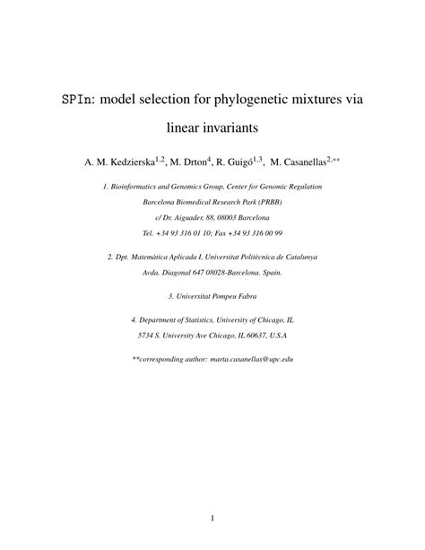 Pdf Spin Model Selection For Phylogenetic Mixtures Via Linear Invariants