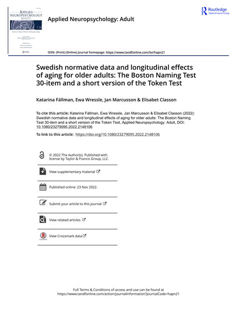 Pdf Swedish Normative Data And Longitudinal Effects Of Aging For Older Adults The Boston