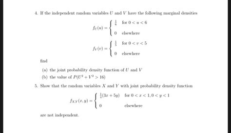 solved 4 if the independent random variables u and v have
