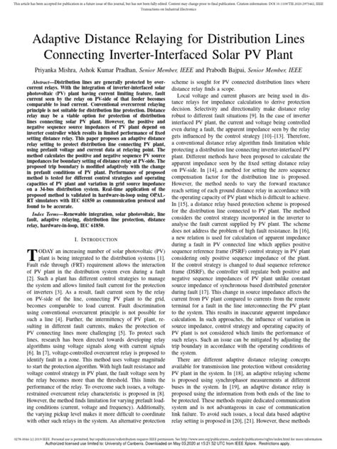 Adaptive Distance Relaying For Distribution Lines Pdf Electrical Impedance Power Inverter