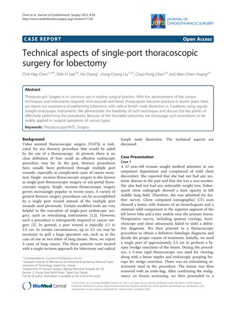 Pdf Technical Aspects Of Single Port Thoracoscopic Surgery For Lobectomy