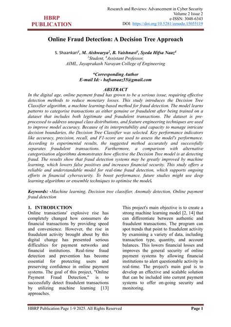 Pdf Online Fraud Detection A Decision Tree Approach