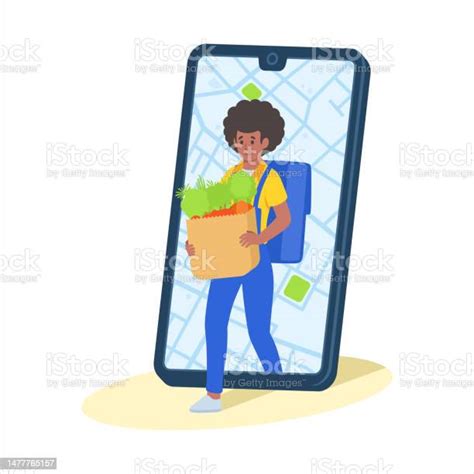 흑인 여성 온라인 음식 배달 서비스 응용 프로그램 벡터 일러스트 레이 션 고객에 대한 스톡 벡터 아트 및 기타 이미지 고객