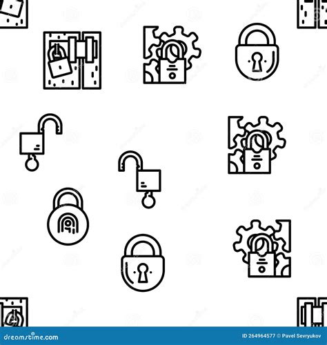 Padlock Lock Safe Password Vector Seamless Pattern Stock Vector