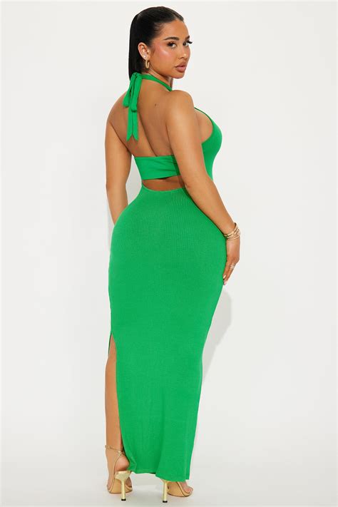 Caitlin Ribbed Midi Dress Kelly Green Fashion Nova