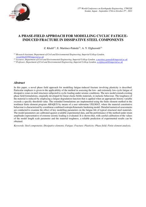 Pdf A Phase Field Approach For Modelling Cyclic Fatigue Induced Fracture In Dissipative Steel