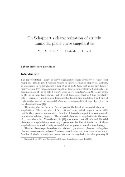 Pdf On Schapperts Characterization Of Strictly Unimodal Plane Curve Singularities