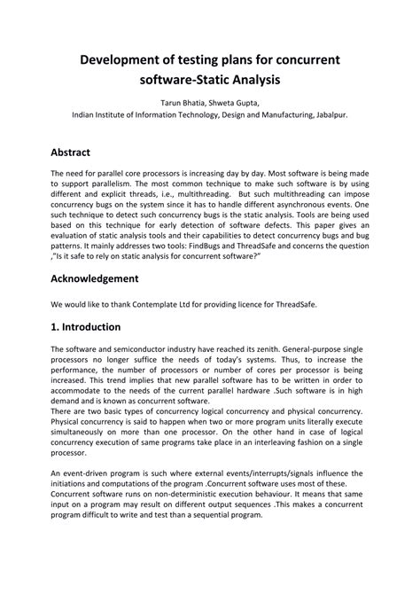 PDF Development Of Testing Plans For Concurrent Software Static Analysis