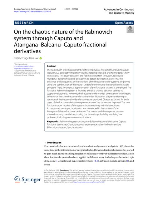 Pdf On The Chaotic Nature Of The Rabinovich System Through Caputo And Atanganabaleanucaputo