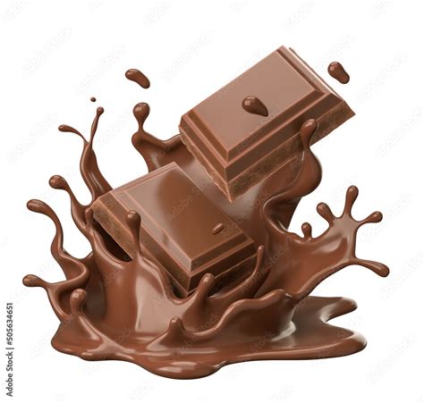 Dark Chocolate Bar Icon With Chocolate Cream Splashing 3d Illustration
