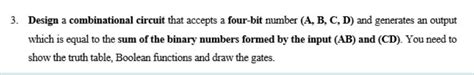 Solved Design A Combinational Circuit That Accepts A Chegg