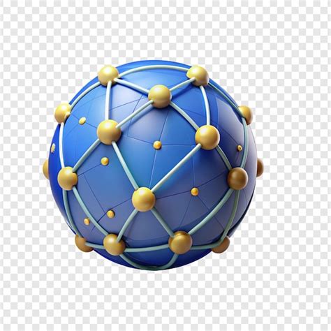 3d Blue Sphere With Gold Dots And Interconnected Lines Premium Ai Generated Psd