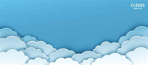 푸른 하늘 구름 종이 컷 스타일 벡터 일러스트 레이 션 파란색 배경에 아름 다운 솜 털 구름입니다 공간 복사 3차원 형태에 대한 스톡 벡터 아트 및 기타 이미지 Istock