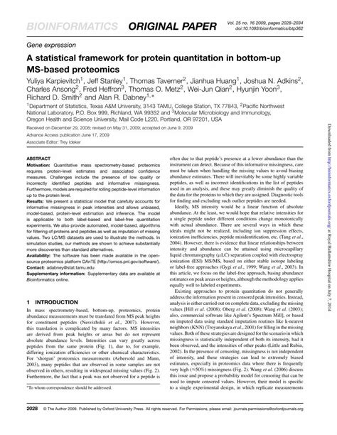 Pdf A Statistical Framework For Protein Quantitation In Bottom Up Ms