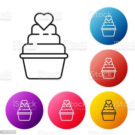 흰색 배경에 고립 된 심장 아이콘과 검은 선 웨딩 케이크 아이콘 다채로운 원 버튼을 설정합니다 벡터 일러스트레이션 결혼식에 대한 스톡 벡터 아트 및 기타 이미지 Istock