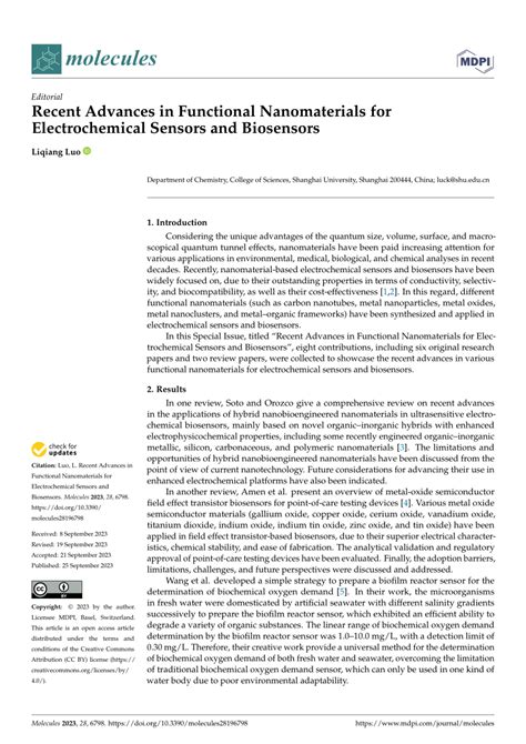 Pdf Recent Advances In Functional Nanomaterials For Electrochemical Sensors And Biosensors