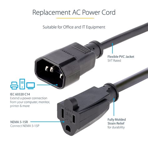Pac100 1 Ft Computer Power Cord Iec 320 C14 To Nema 5 15 Network Hardwares