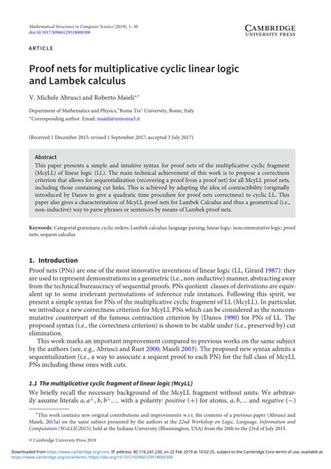 Pdf Cyclic Multiplicative Proof Nets Of Linear Logic With An