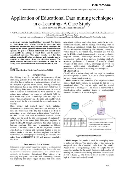 pdf application of educational data mining techniques in e learning