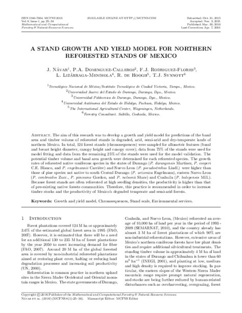 Pdf Growth And Yield Model For Northern Mexicos Reforested Stands