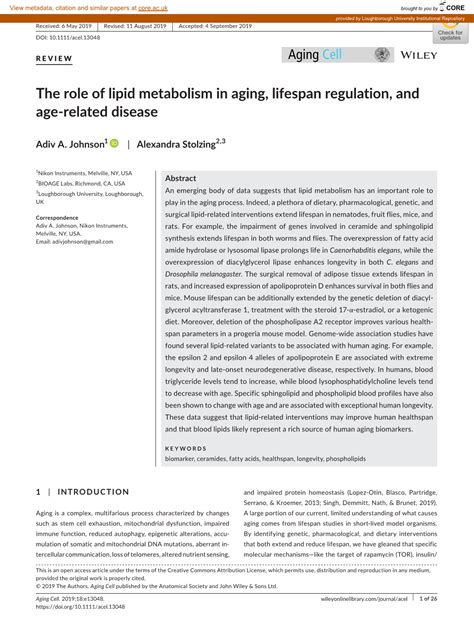 The Role Of Lipid Metabolism In Aging Lifespan Regulation And AgeRelated Disease DocsLib