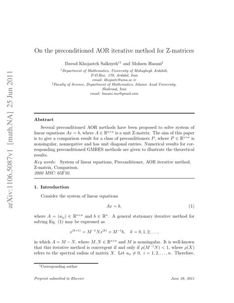 Pdf On The Preconditioned Aor Iterative Method For Z Matrices