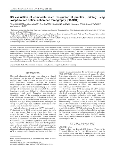 Pdf 3d Evaluation Of Composite Resin Restoration At Practical Training Using Swept Source