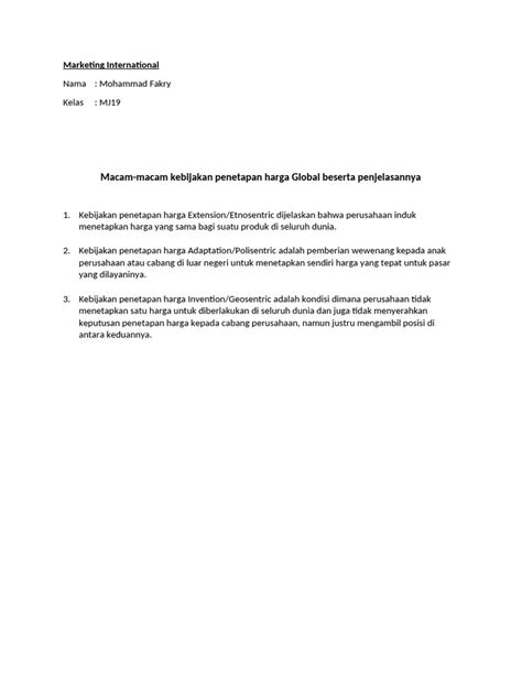 Mohammad Fakry Mj19 Marketing Internasional Kebijakan Penetapan Harga Global Pdf