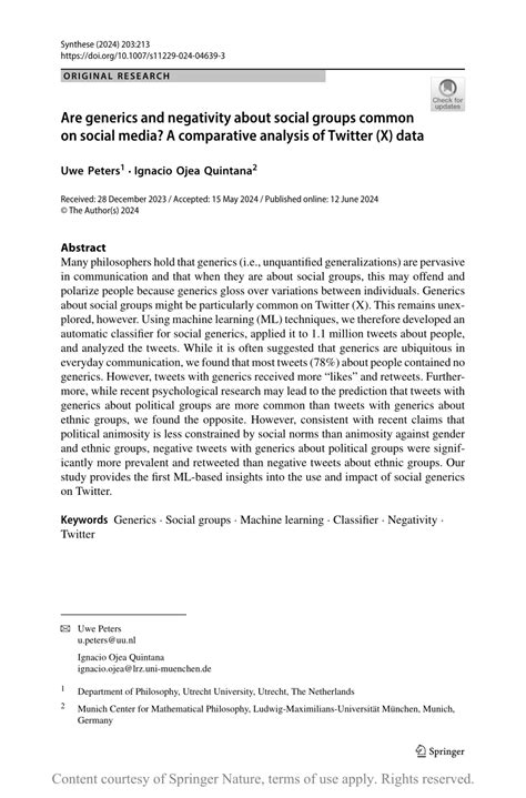 Pdf Are Generics And Negativity About Social Groups Common On Social