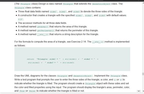 Solved (The Triangle class) Design a class named Triangle | Chegg.com