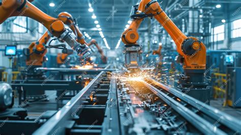 Premium Photo Robot Operating Conveyor Belt In Factory Automated Manufacturing Process