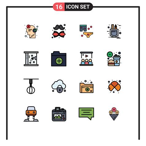 User Interface Pack Of 16 Basic Flat Color Filled Lines Of Sketch Pocket Father Patch Night