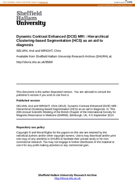 Pdf Dynamic Contrast Enhanced Dce Mri Hierarchical Clustering Based Segmentation Hcs As