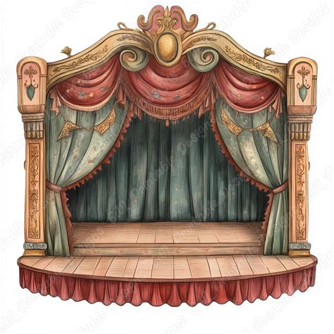 20 Theater Stage Clip Art Watercolor Vintage Scene Printable Images