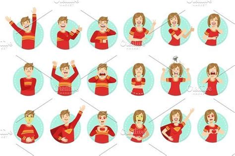 Emotion Body Language Illustration Set With Guy And Woman Demonstrating Illustration Emotions