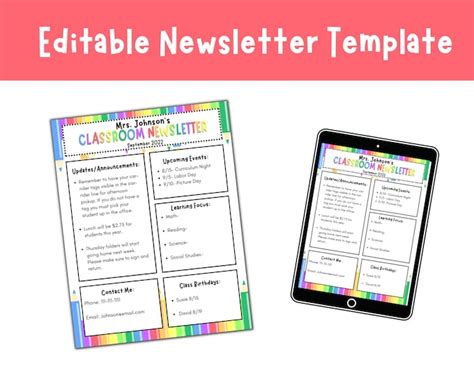 Editable Classroom Newsletter Template Teacher Newsletter Template