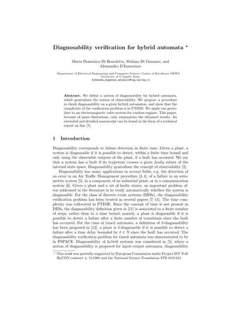 Pdf Diagnosability Verification For Hybrid Automata