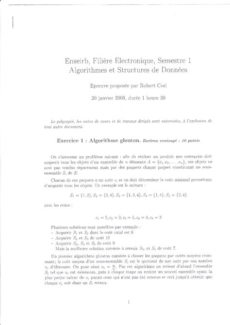 Exercices Sur Les Algorithmes Et Les Structures De Données Docsity