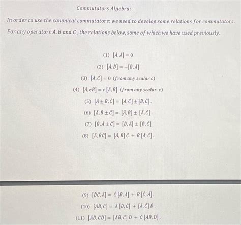 Solved Commutators Algebra In Order To Use The Canonical