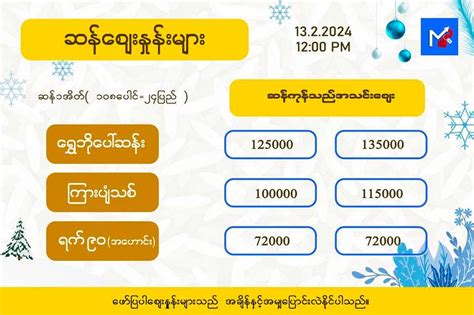 ယနေ့ ဖေဖော်ဝါရီလ ၁၃ ရက်၊ အင်္ဂါနေ့ ငွေလဲနှုန်း ၊ ရွှေ၊ စက်သုံးဆီ၊ ဆန်မျိုးစုံ ဈေးနှုန်းများ