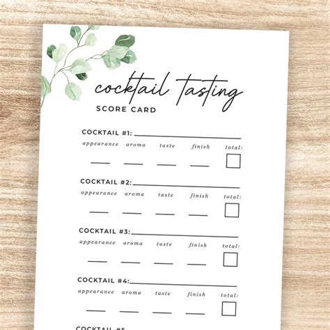 Cocktail Scorecard Template Etsy