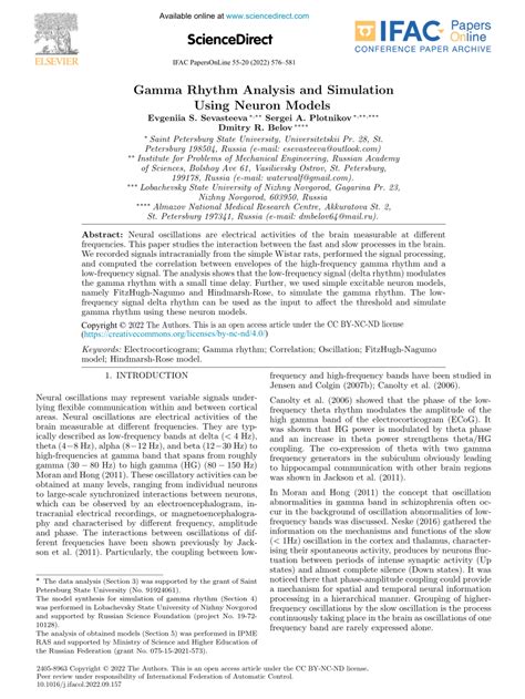 pdf gamma rhythm analysis and simulation using neuron models