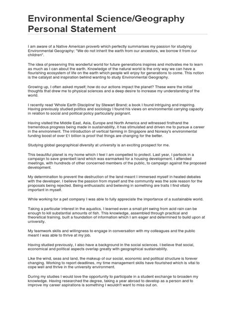 Environmental Science Geography Personal Statement Pdf Sustainability Science